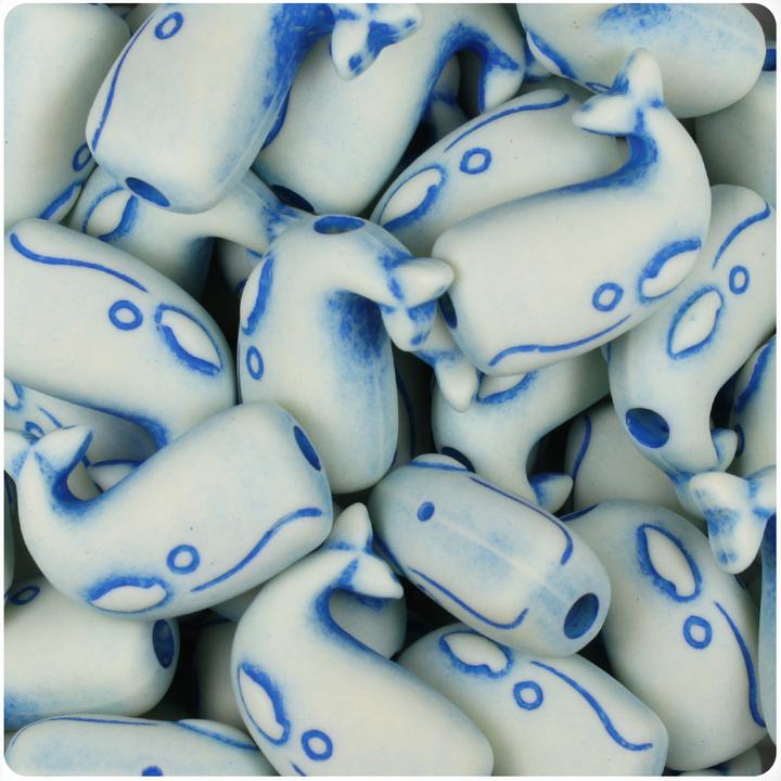 Ivory and Blue Antique 24mm Whale Pony Beads (20pcs) | Pony Beads ...